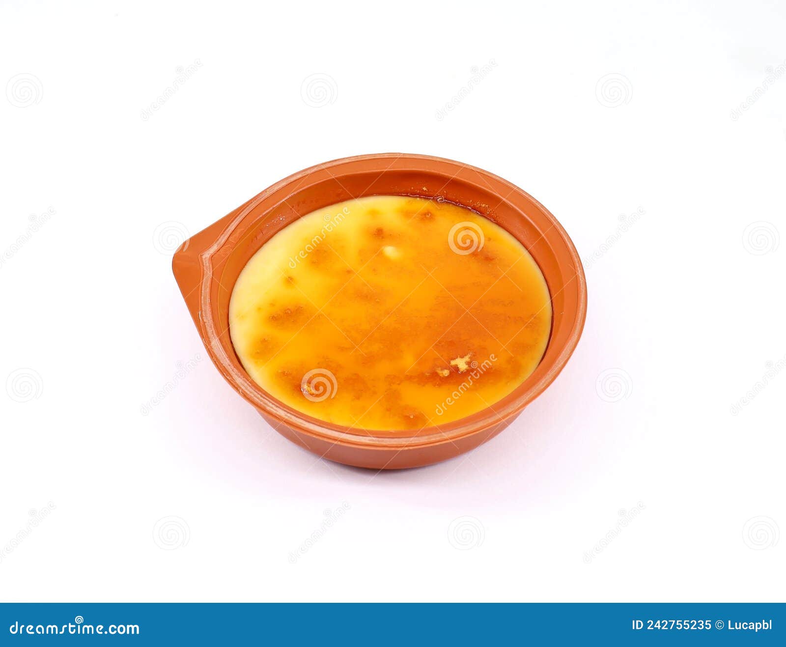 Catalan Cream in a Terracotta Bowl in White Background. Stock Image ...