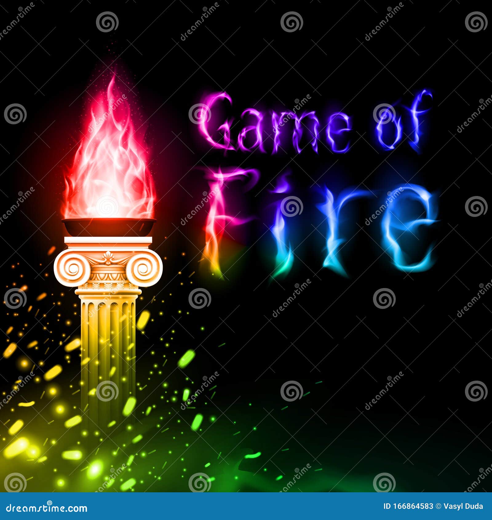 Ancient Column with Flame stock vector. Illustration of flame - 166864583