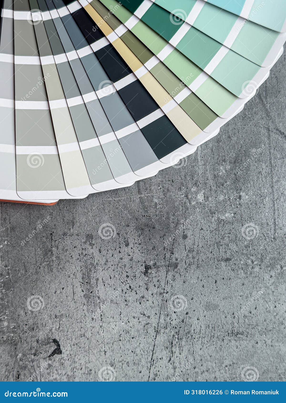 Catalog of Paints with Different Samples on Grey Desk. Rainbow Sample ...