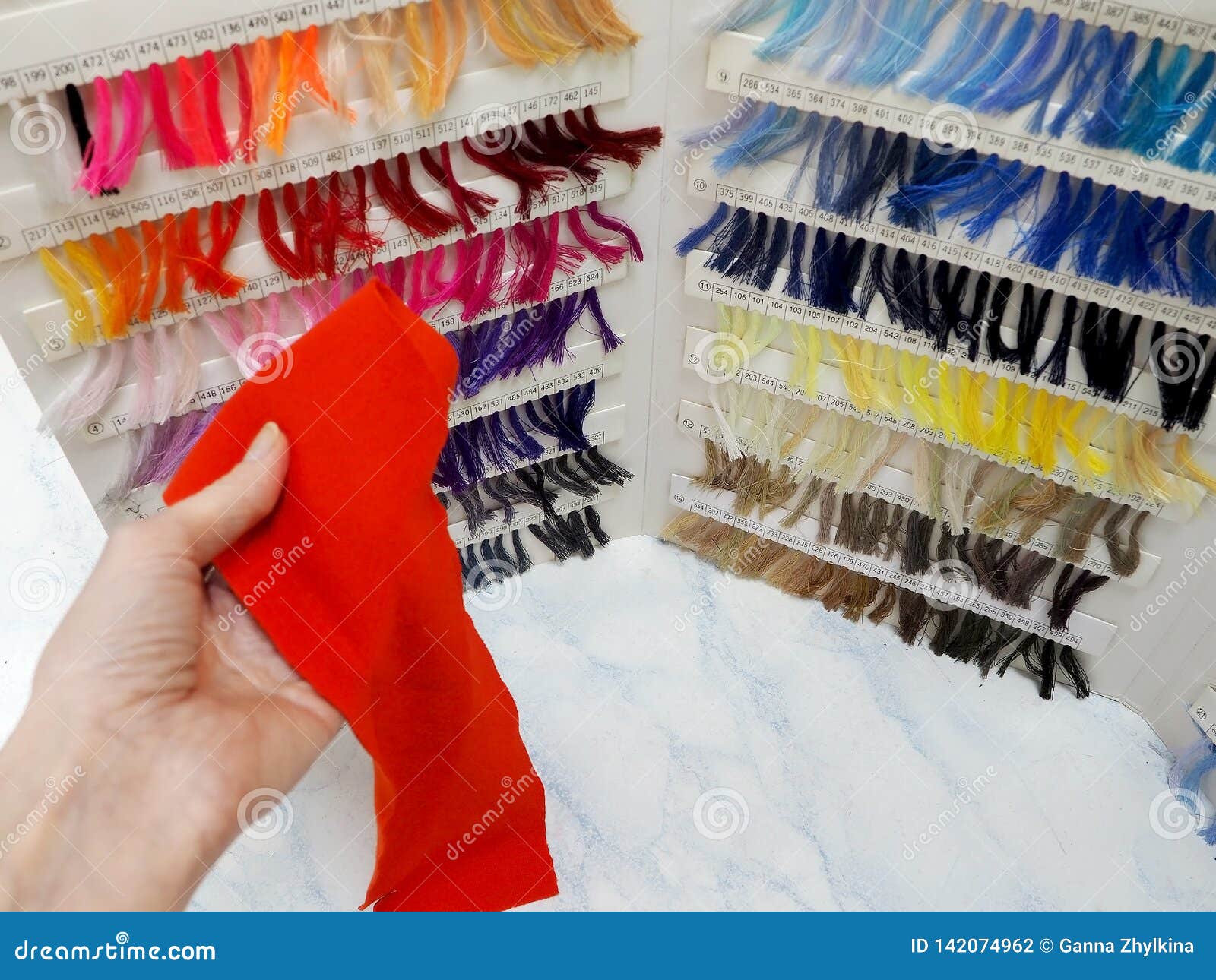 Thread Sample Color Card and Fabric Stock Photo - Image of material ...