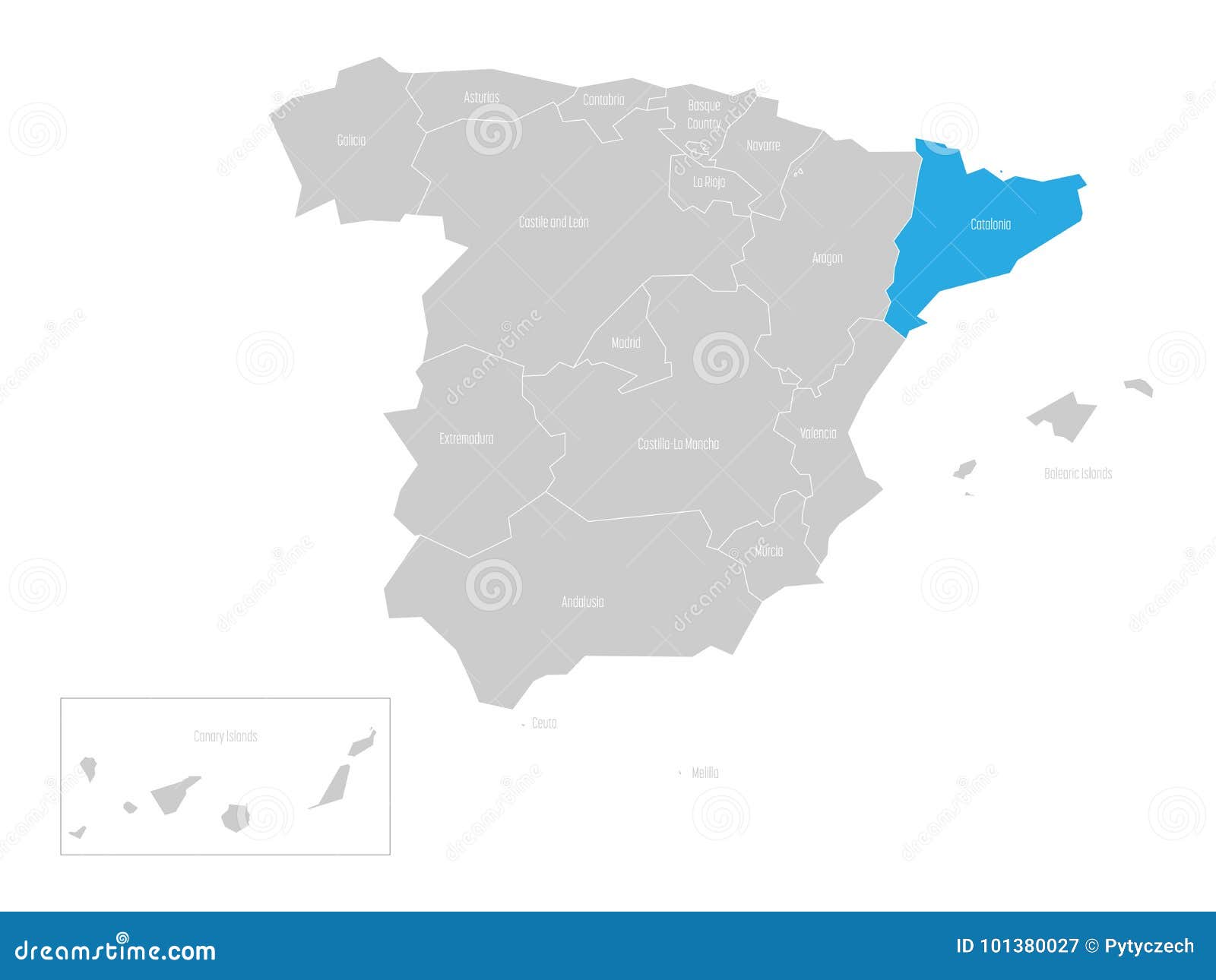 Catalonia Autonomous Community in the Map of Spain Stock Vector ...