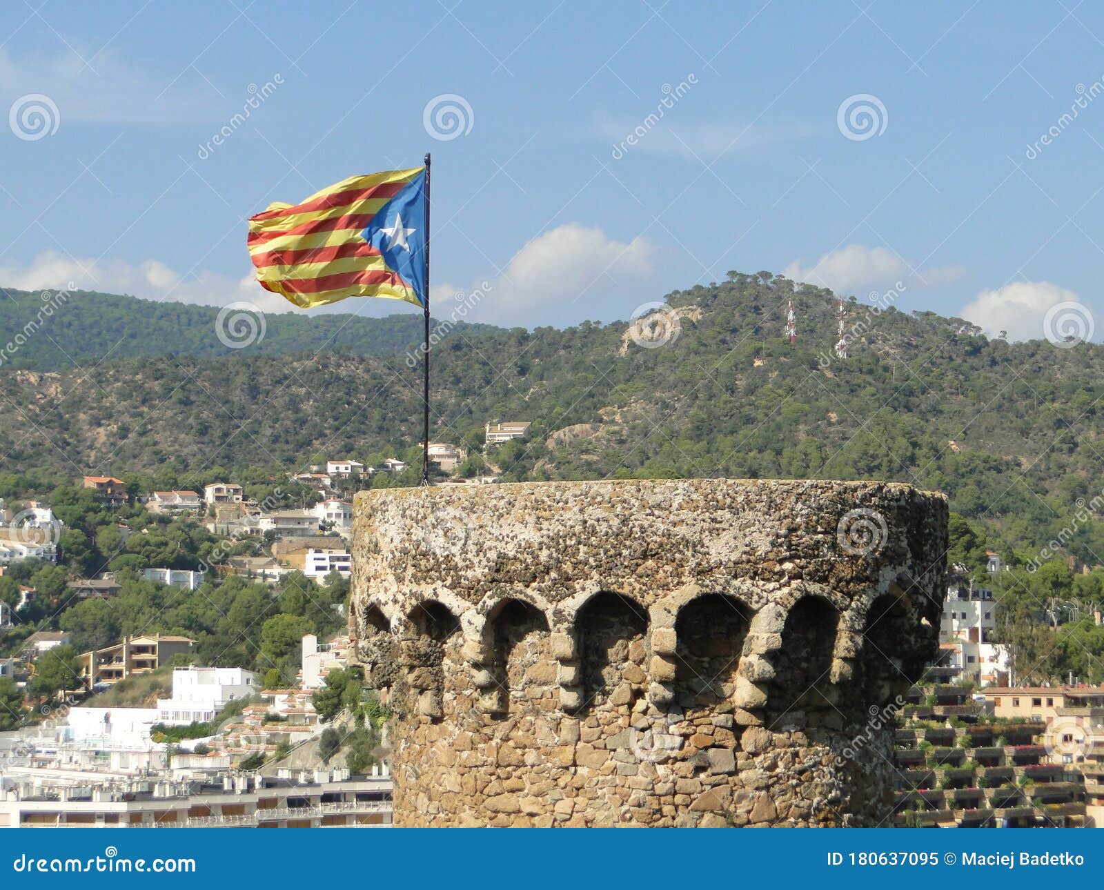 Catalonian Flag on Top of the Historical Tower Stock Image - Image of ...