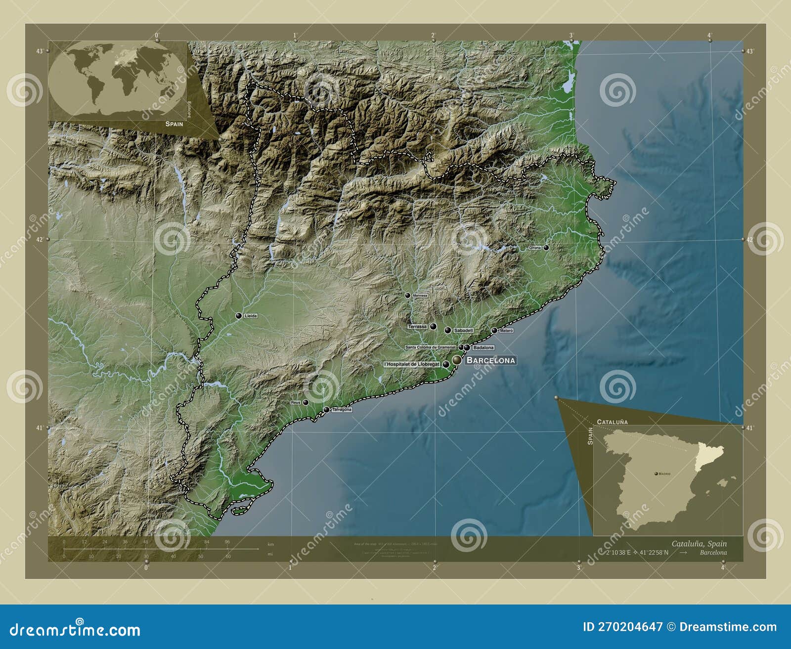 Cataluna, Spain. Wiki. Labelled Points of Cities Stock Illustration ...