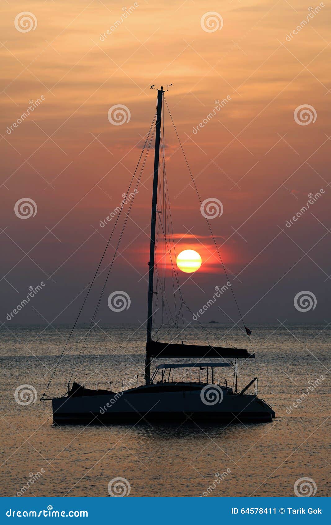 Catamaran stock image. Image of vessel, blue, orange - 64578411
