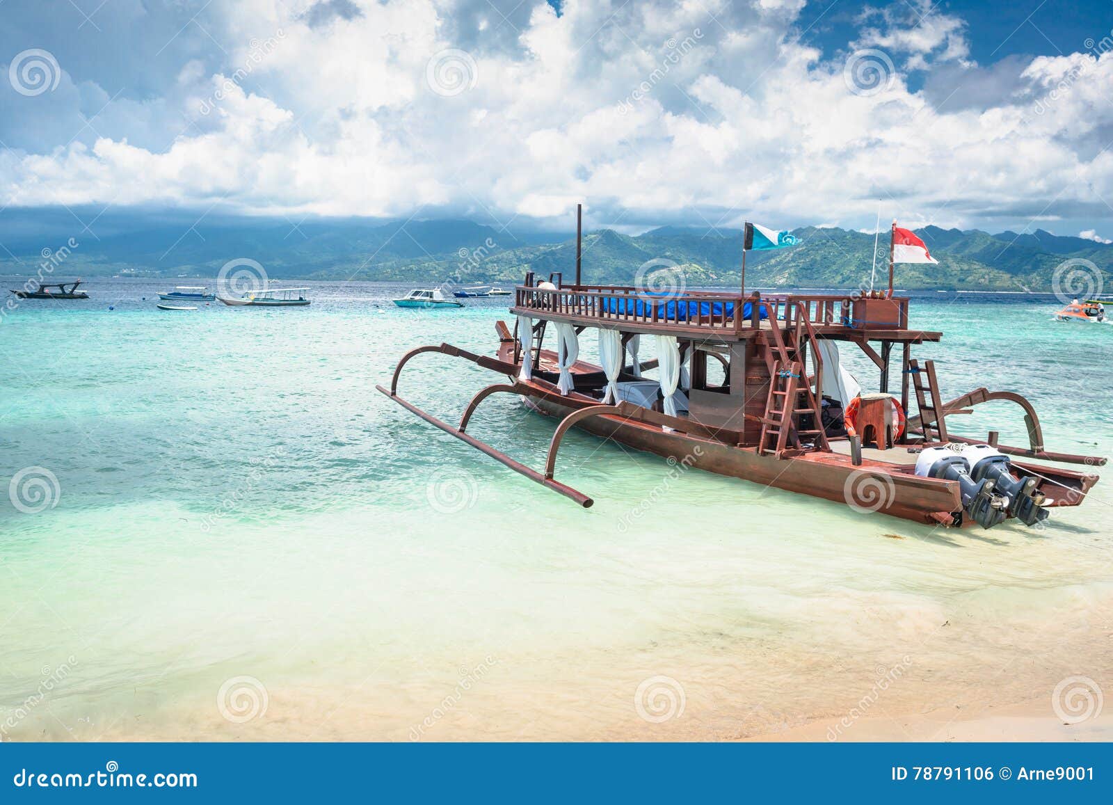 Catamaran As Excursion Boat at Tropical Beach Stock Photo - Image of ...