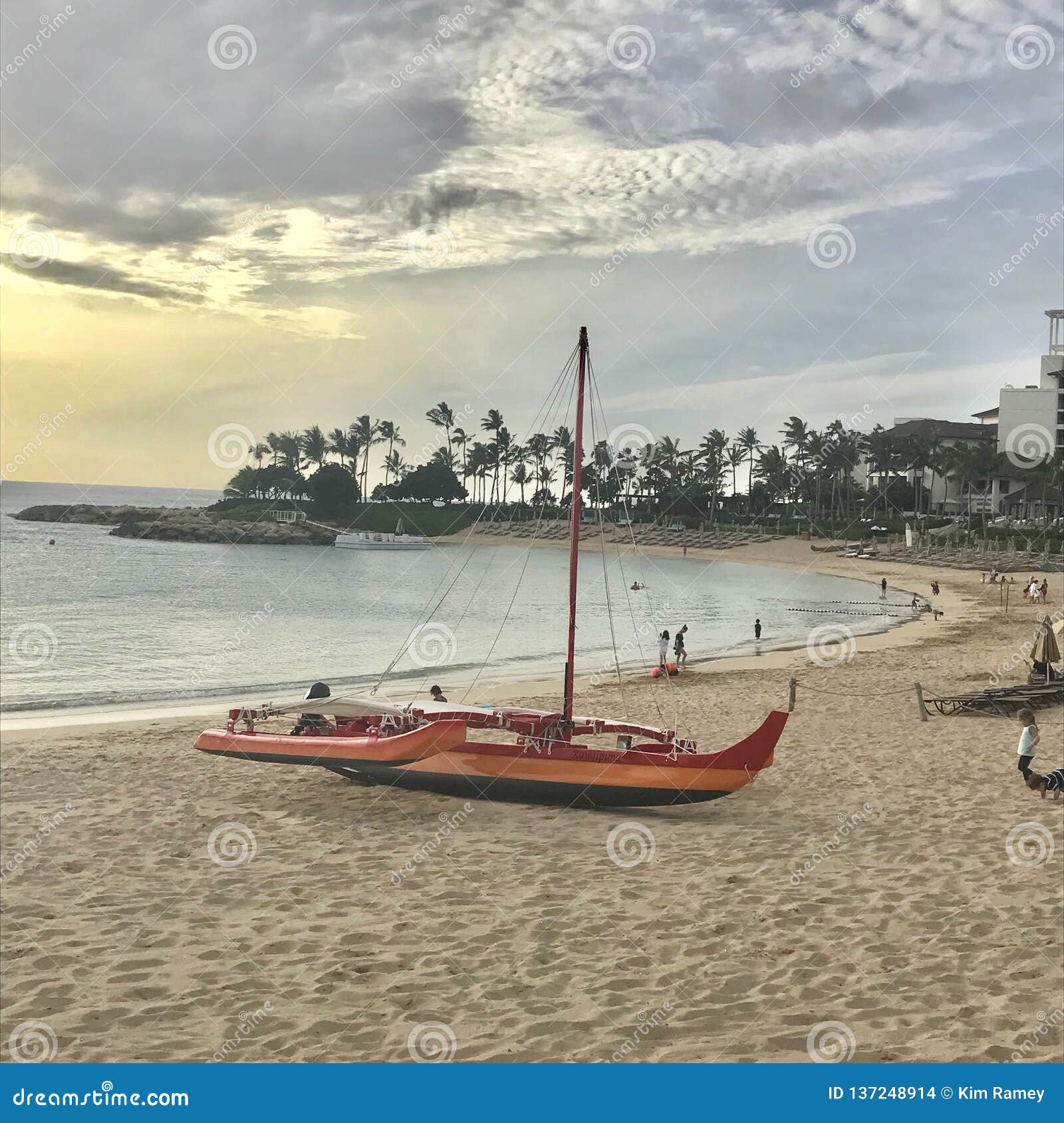 Catamaran on the Beach in Hawaii Editorial Stock Image - Image of boat ...