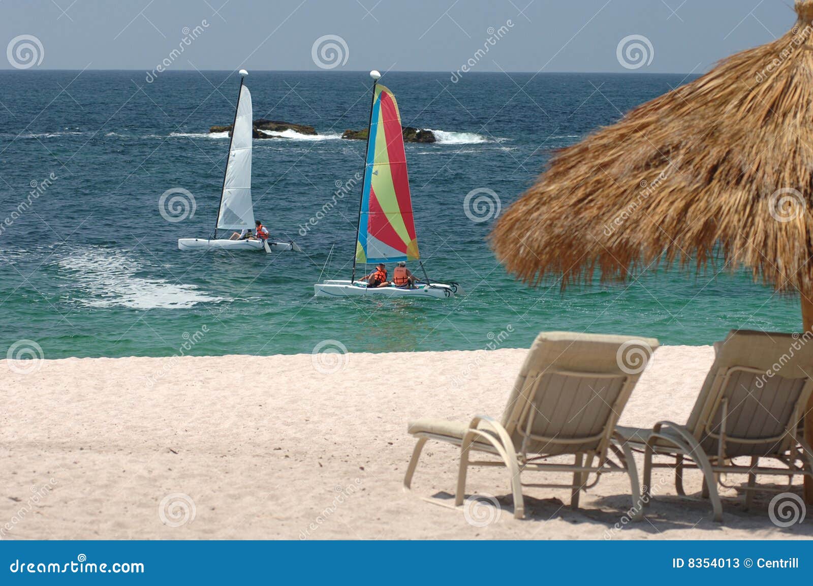 Catamaran Beach scene stock image. Image of vacation, sailing - 8354013