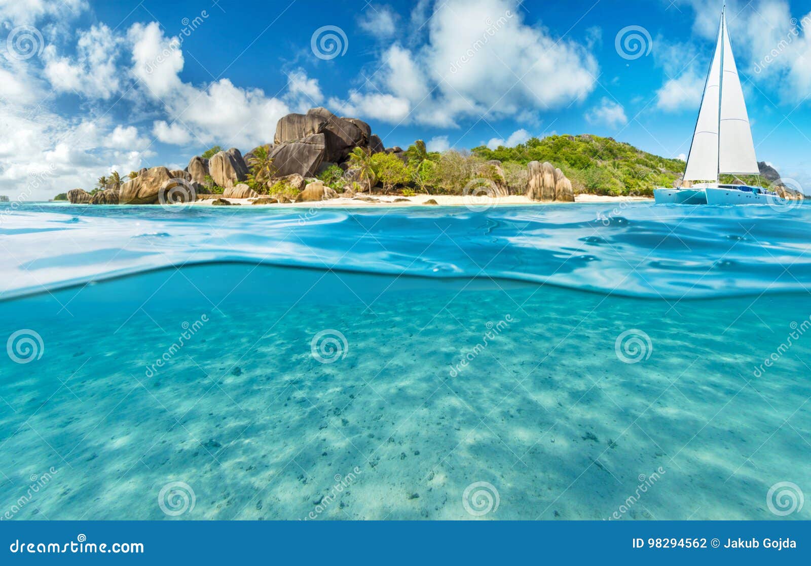 Catamaran Boat with Underwater View Stock Photo - Image of motion ...