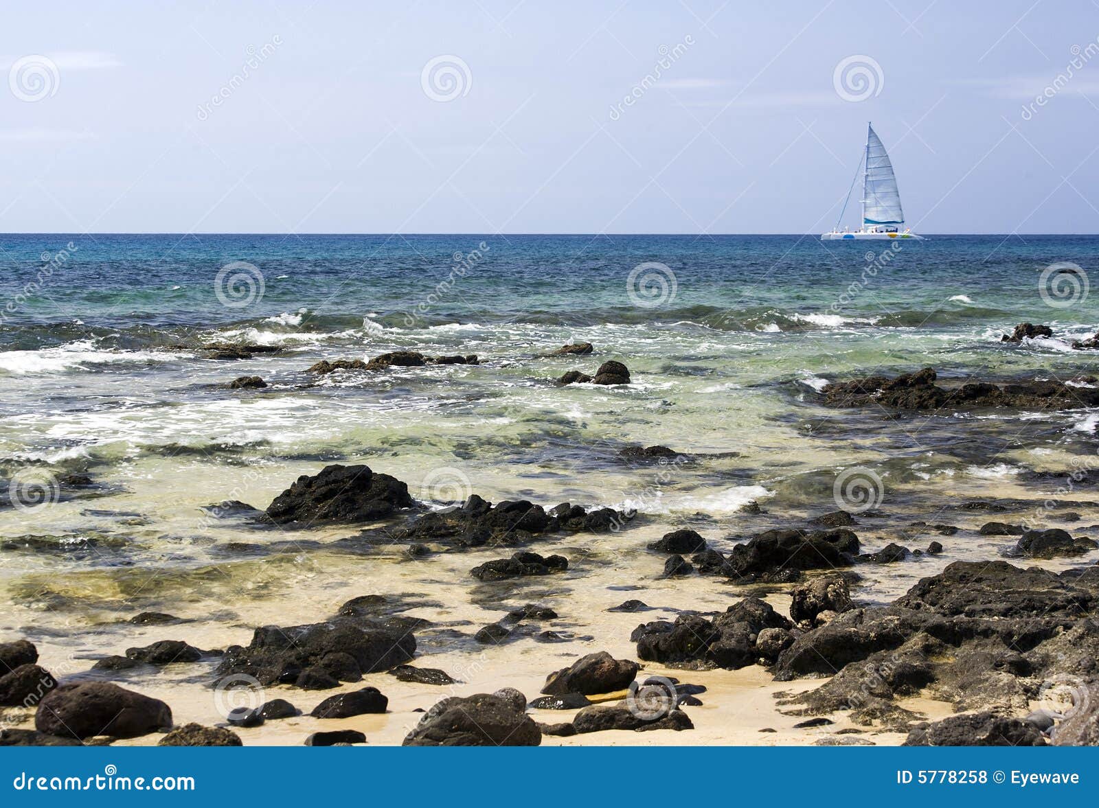 Catamaran at the Coast of Lanzarote Stock Photo - Image of rocks ...
