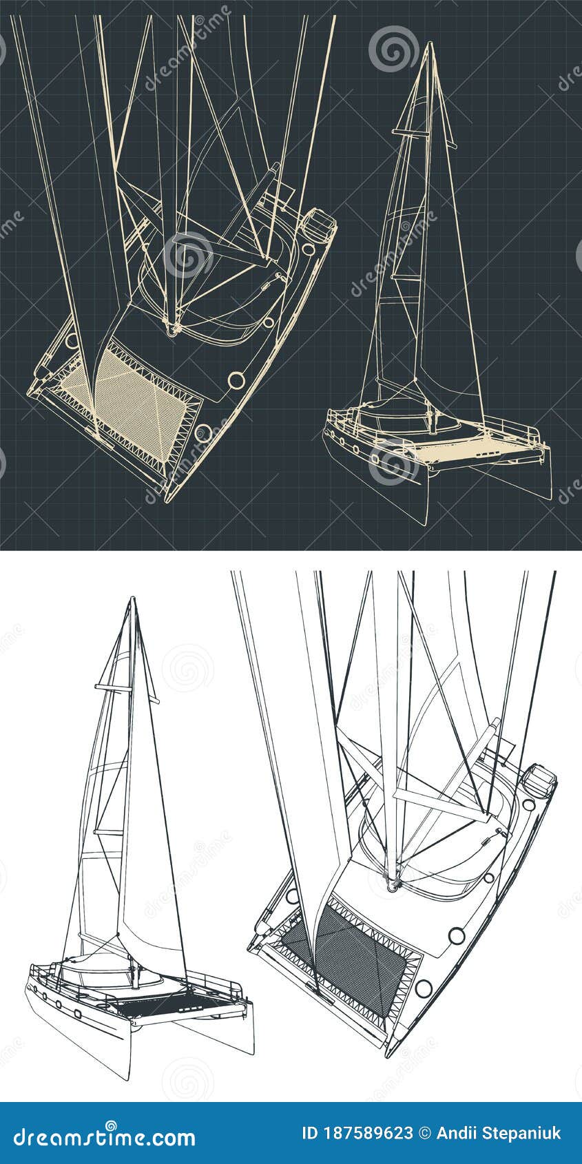 Sailing Catamaran Drawings stock vector. Illustration of engineering ...