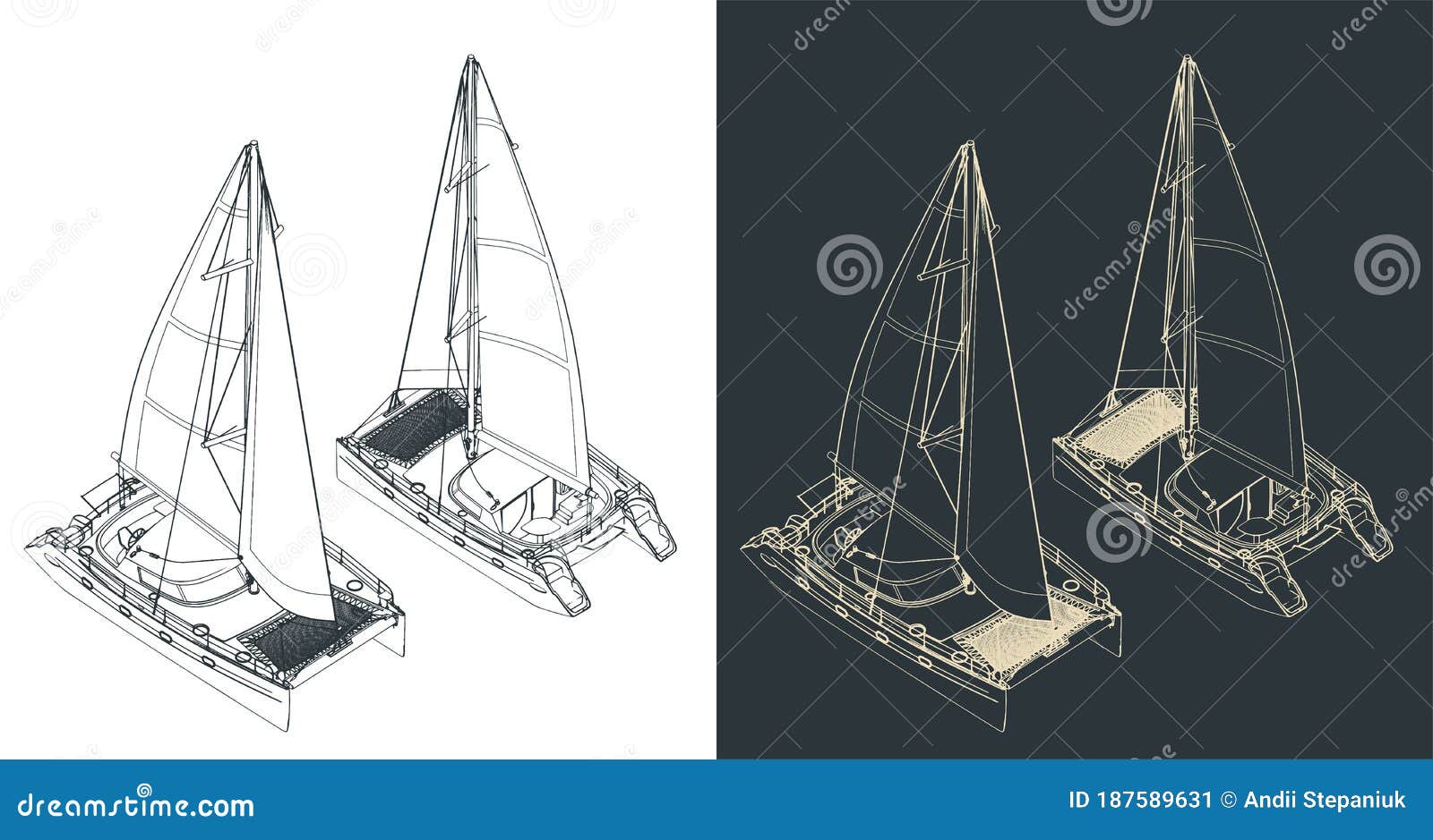 Catamaran Isometric Drawings Stock Vector - Illustration of learn, sail ...