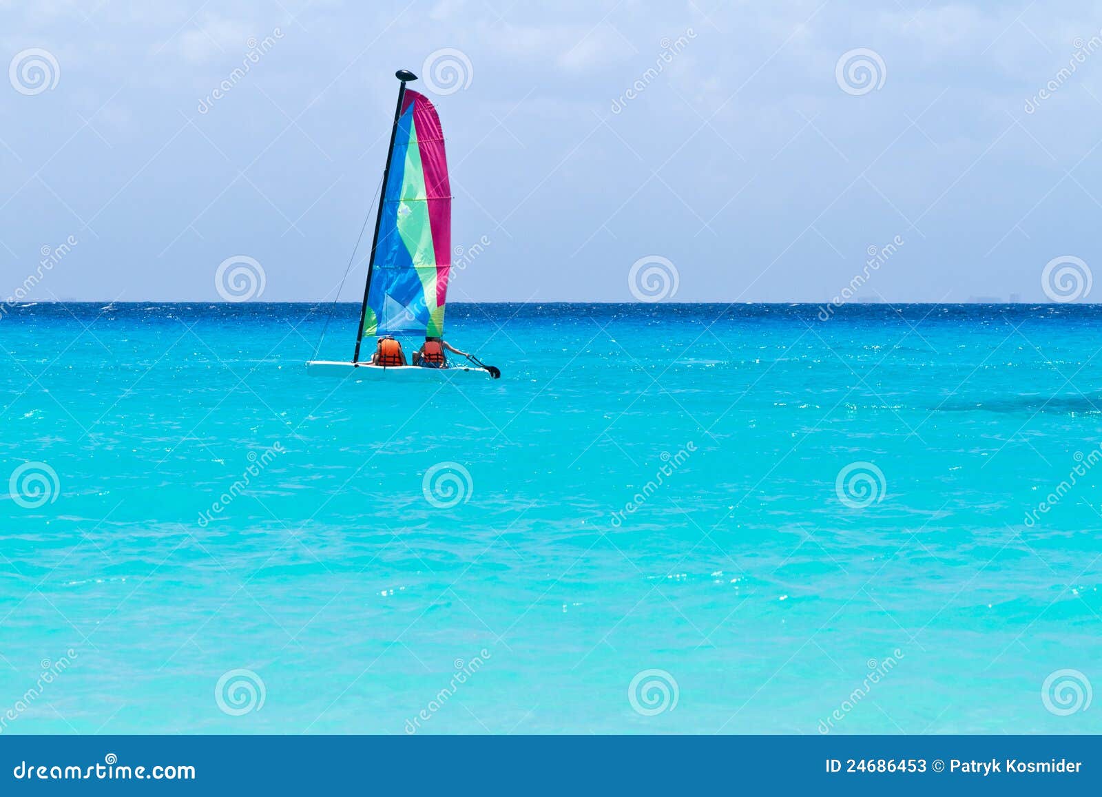 Catamaran Sail on the Turquoise Caribbean Sea Stock Image - Image of ...