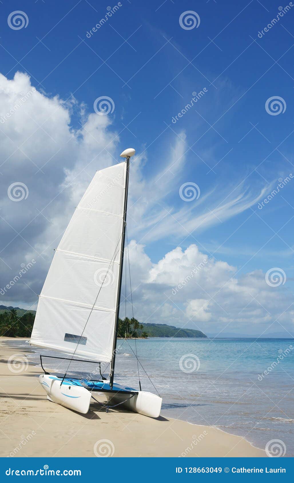 Catamaran Sailboat on the Beach Stock Image - Image of leisure ...