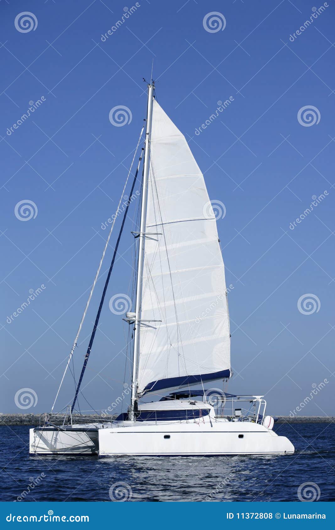 Catamaran Sailboat Sailing Blue Ocean Water Stock Photo - Image of ...