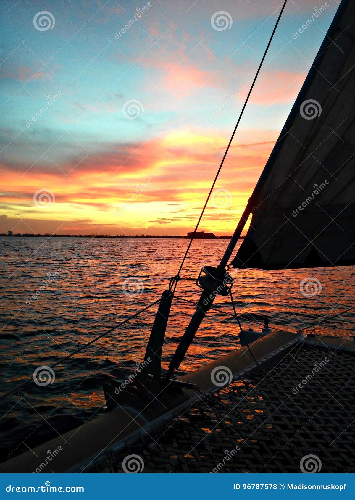 Catamaran Sunset stock photo. Image of bahama, ride, boat - 96787578