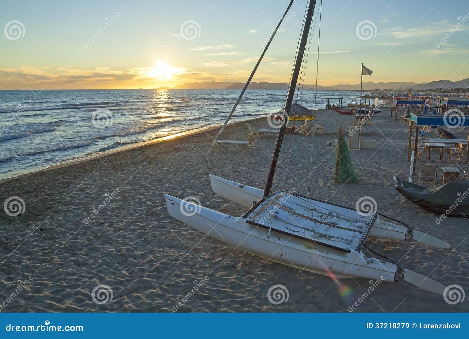 Catamaran at sunset stock image. Image of summer, horizon - 37210279