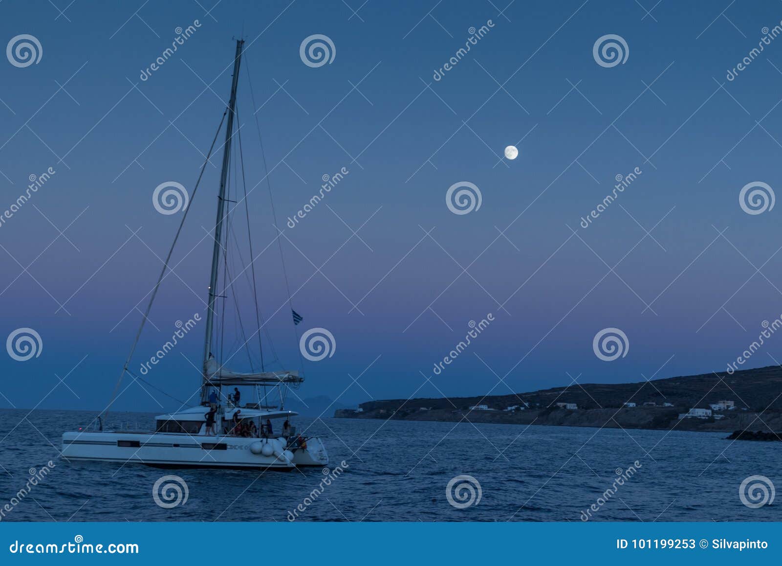 Catamaran To Sail at Night. Stock Image - Image of sailboat, horizon ...