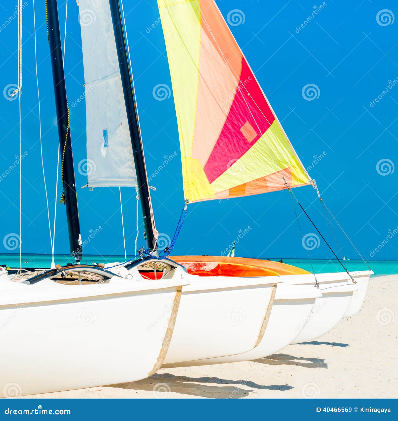 Catamarans Colorful Sails Tropical Beach Stock Photos - Free & Royalty ...