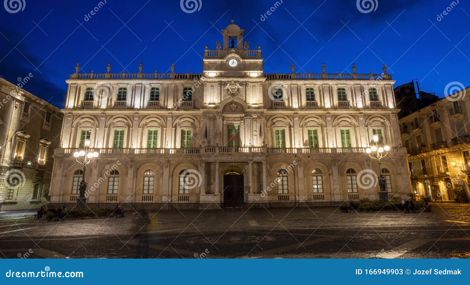 CATANIA, ITALY - APRIL 8, 2018:the Facade of University at Dusk ...