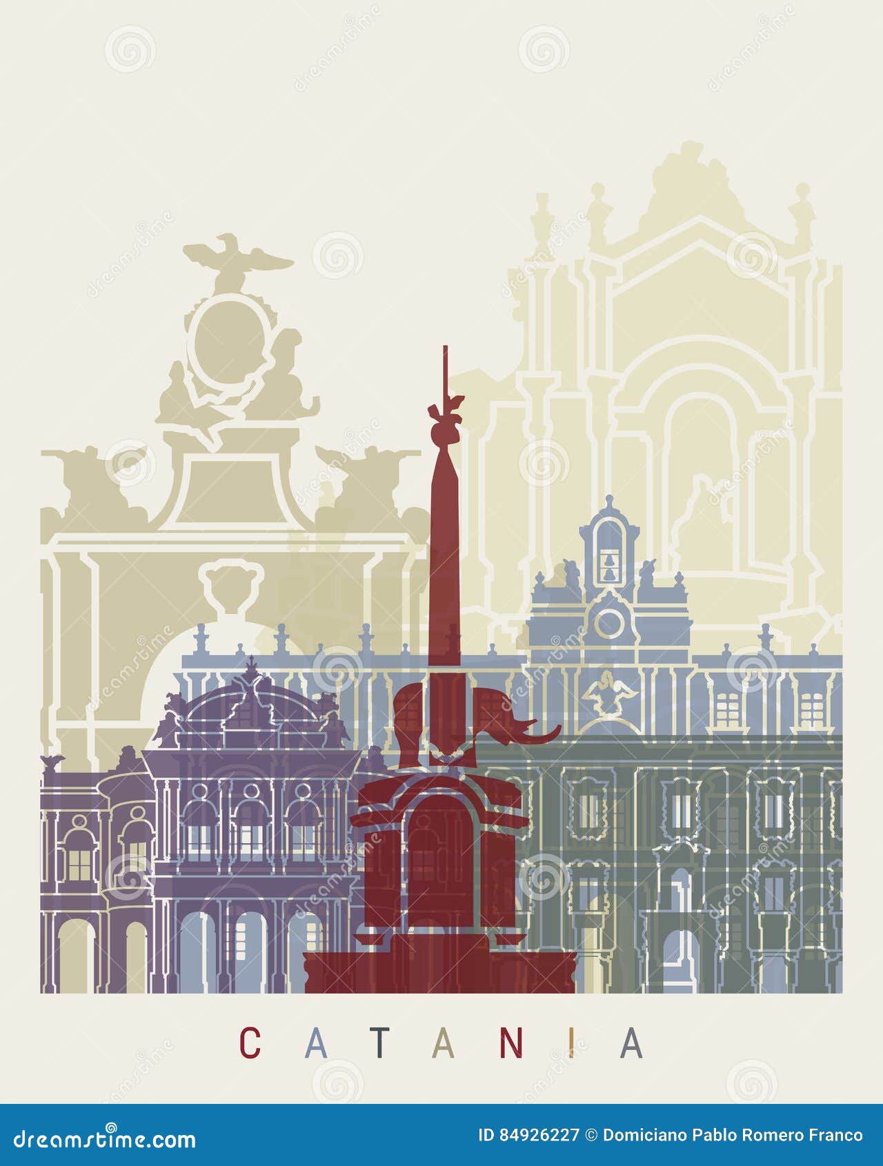 Catania skyline poster stock vector. Illustration of color - 84926227