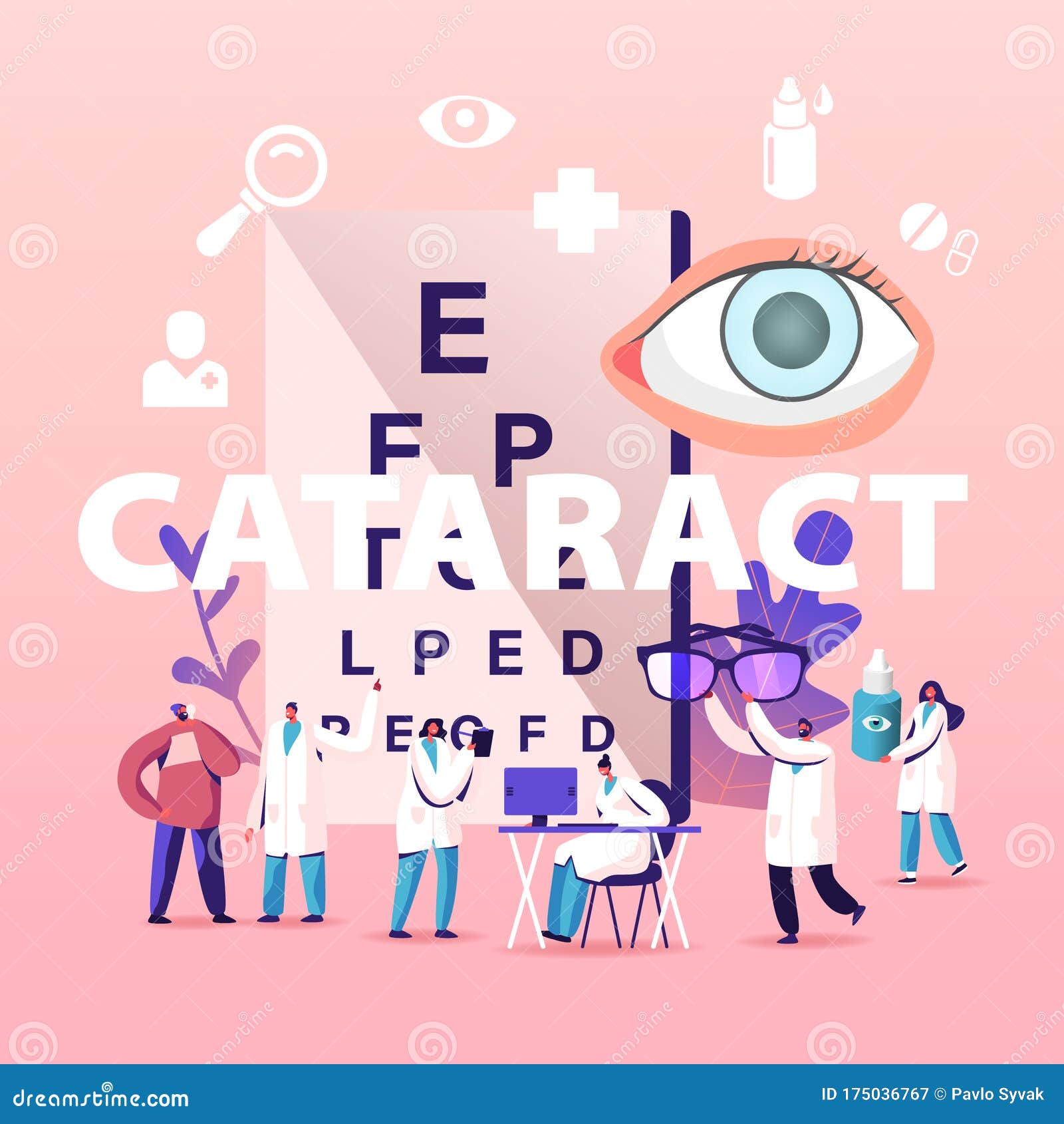 Cataract Concept. Tiny Doctors Characters Treating Clouding Of Lens In ...