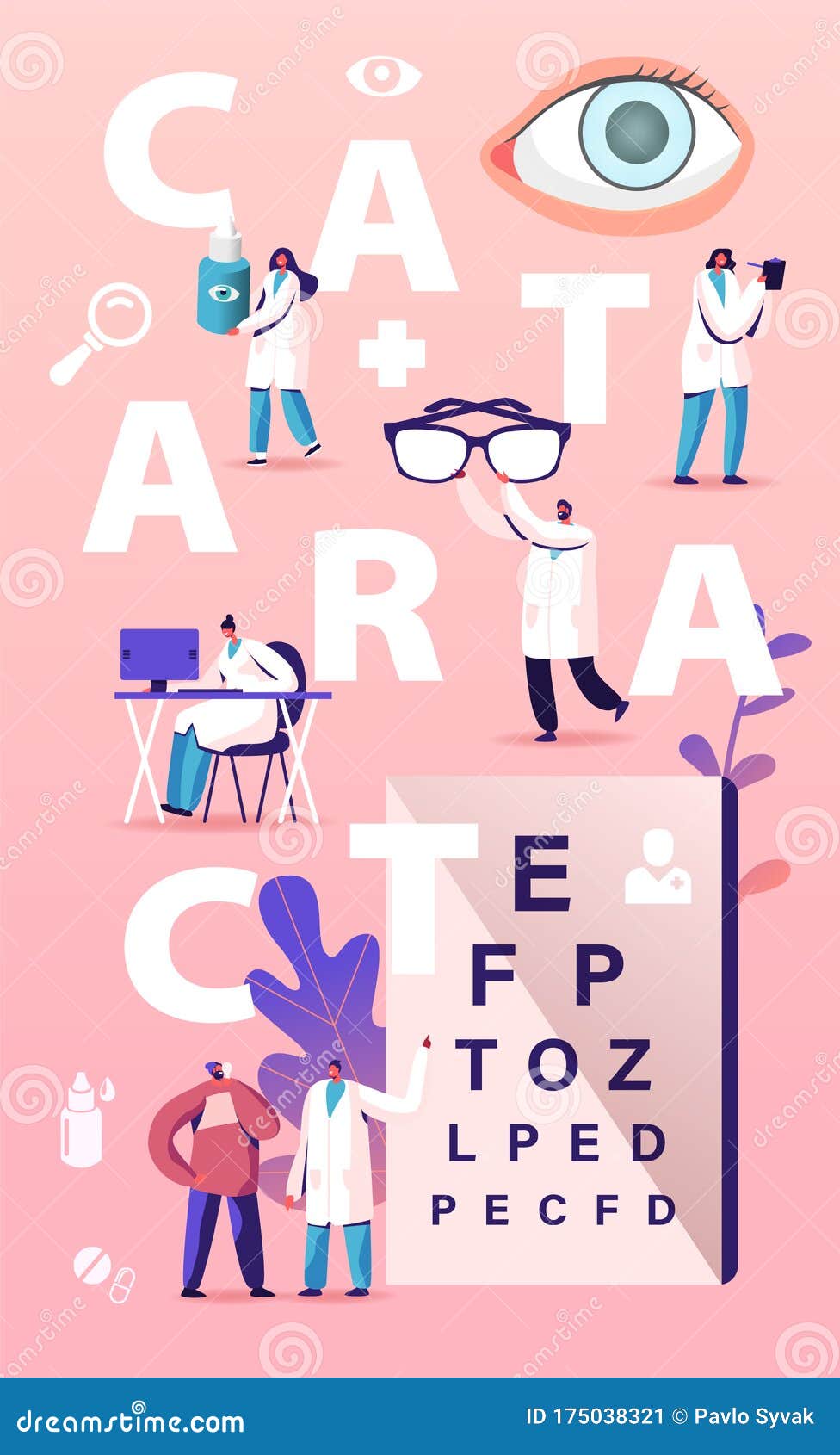 Cataract Concept. Tiny Doctors Characters Treating Clouding Of Lens In ...