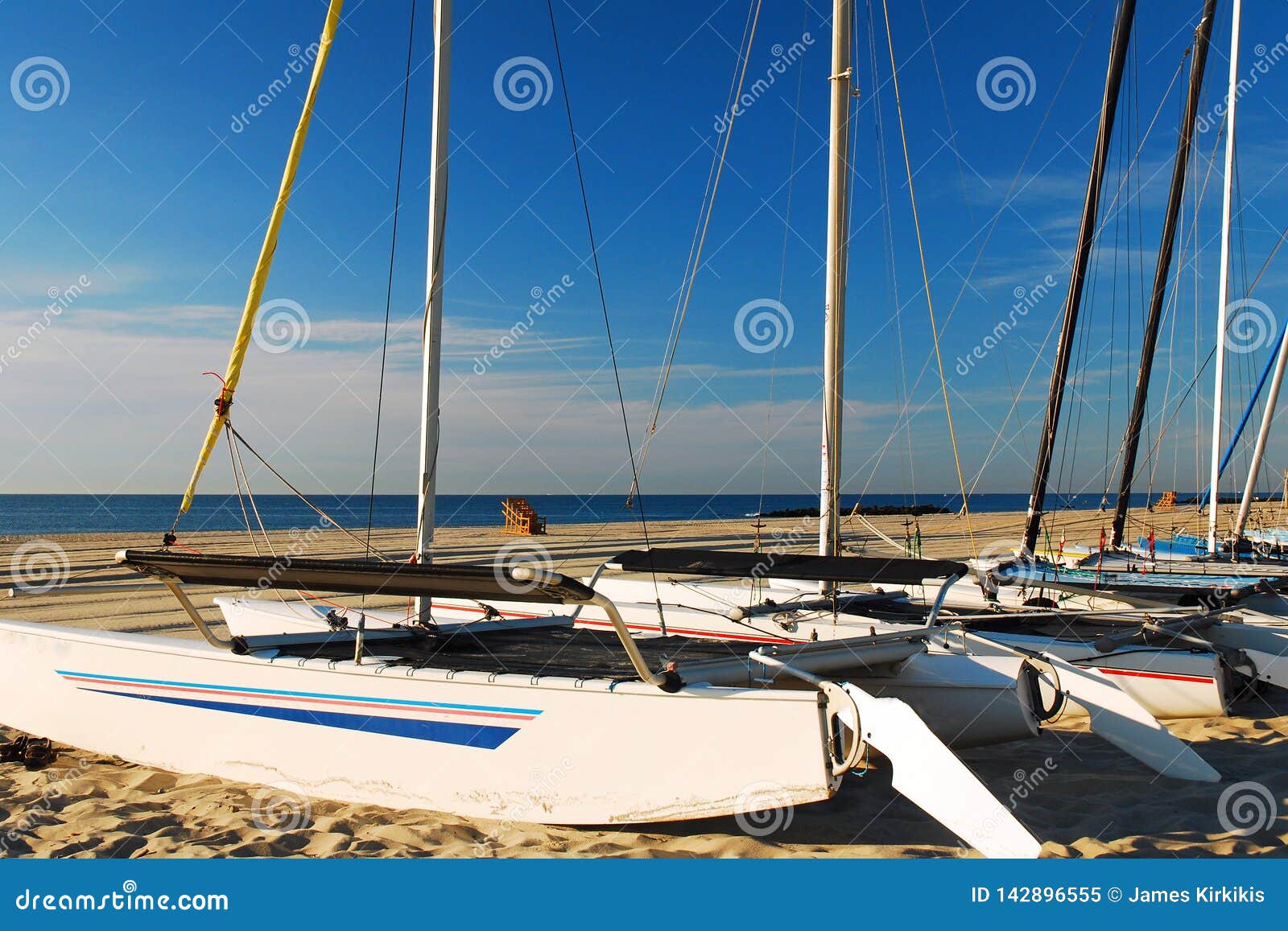 Catamarans on the beach, stock image. Image of destination - 142896555