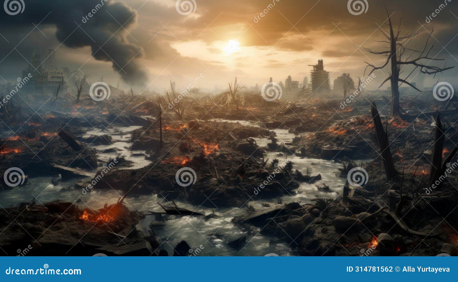 Earth Destruction Concept. Hands Tearing The Earth On A Blue Background ...