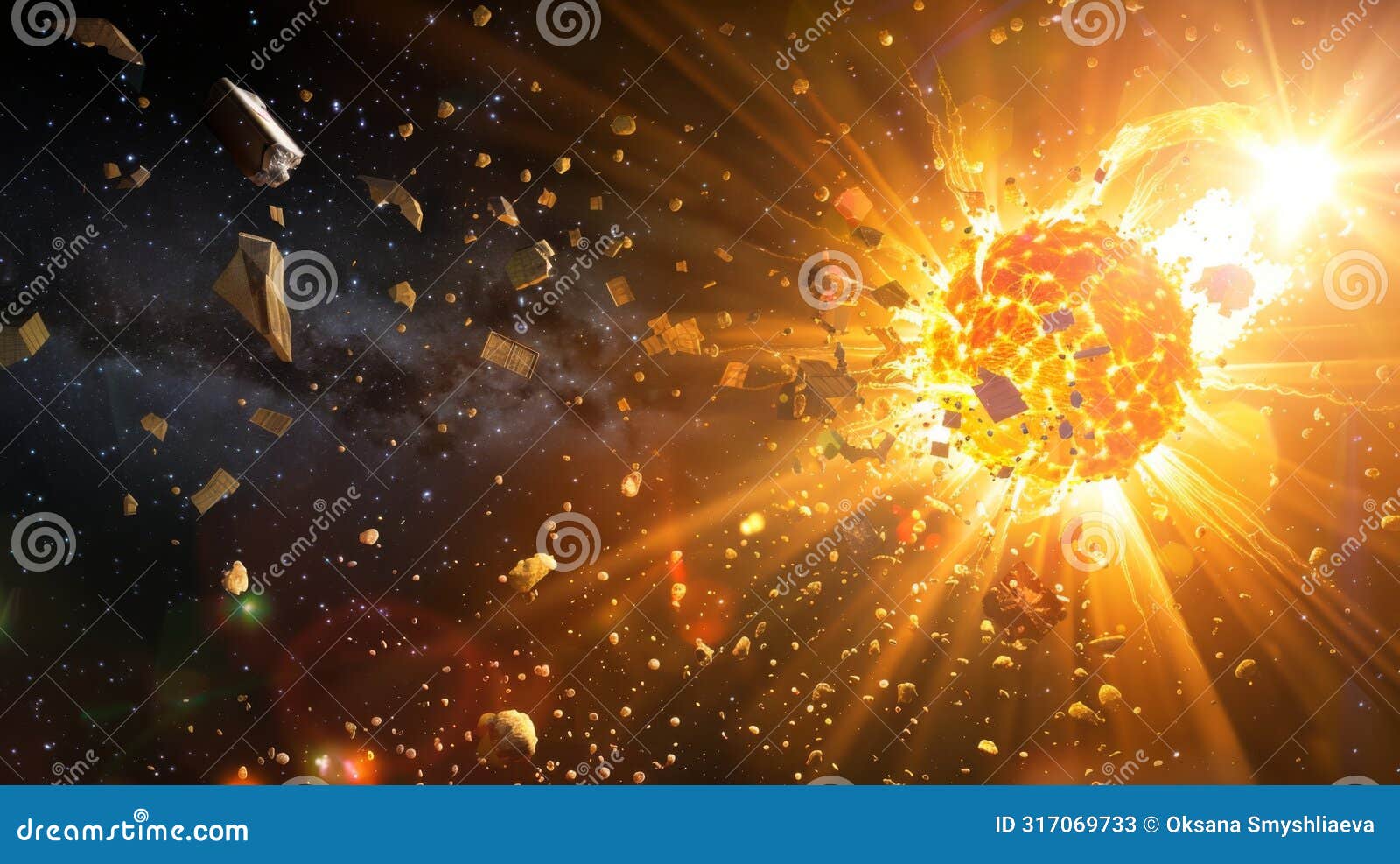 Catastrophic Asteroid Impact on Planet Earth with Debris Field Stock ...