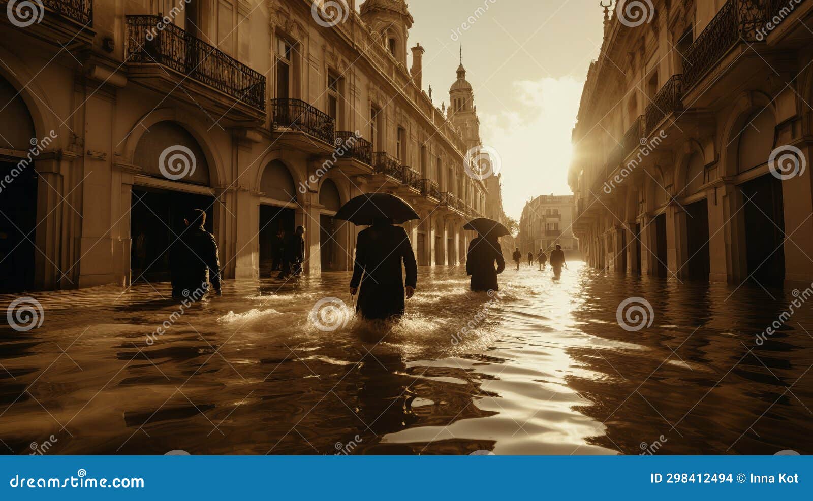 Catastrophic City Flooding. Devastating Disaster Scene Creates Chaos ...