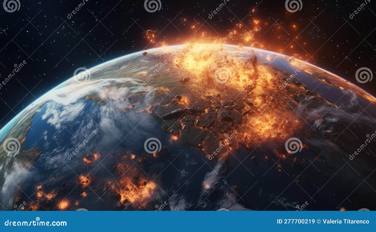 A Catastrophic Explosion on Earth Seen from Space. Fire Engulf Stock ...