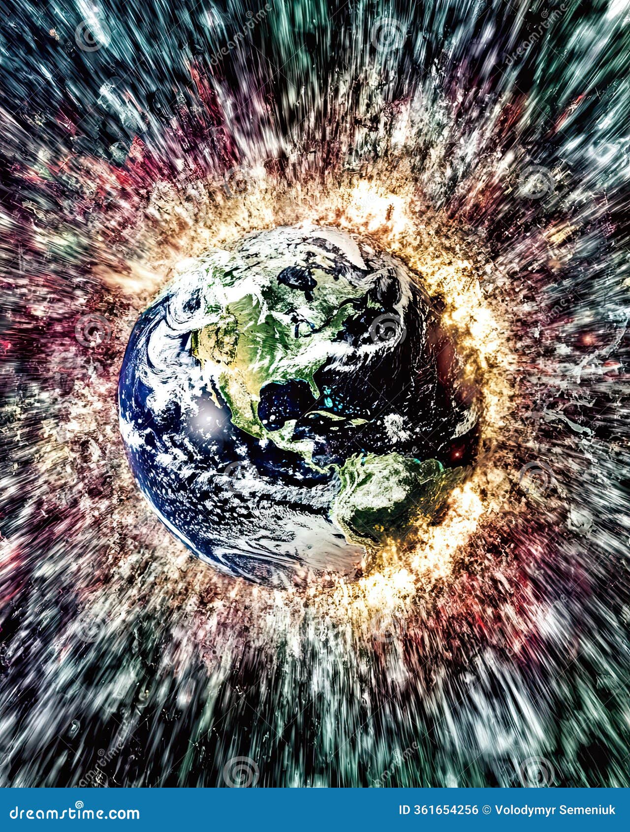 Catastrophic Explosion of a Globe Earth Surrounded by Radiant Energy ...