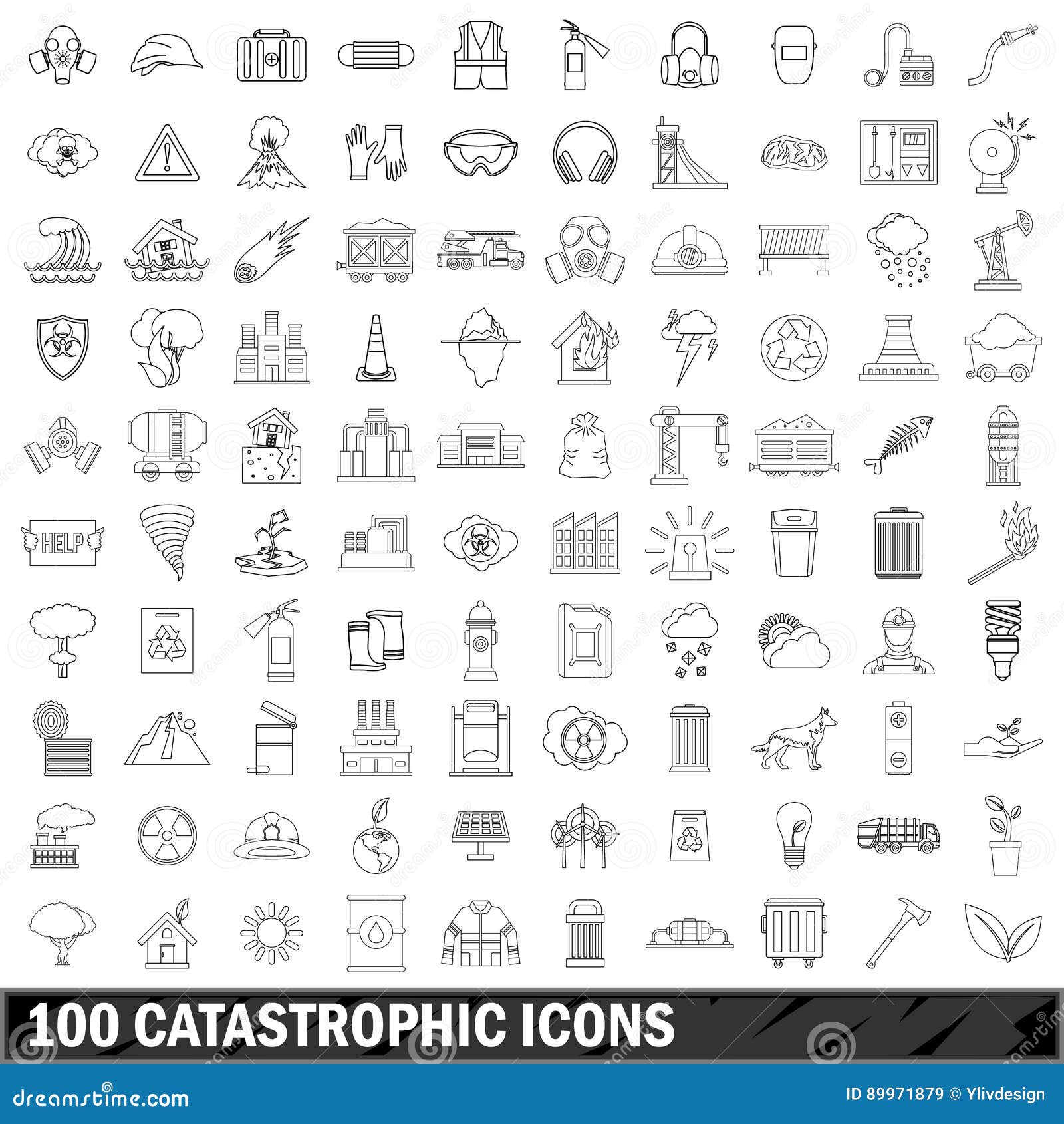 100 Catastrophic Icons Set, Outline Style Stock Vector - Illustration ...