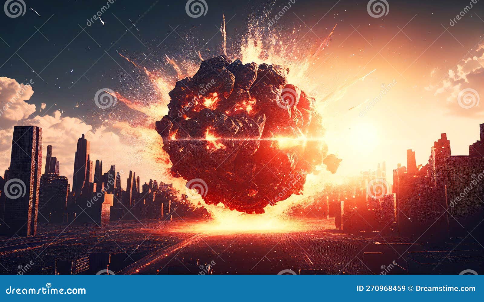 Catastrophic Impact - Asteroid Devastates City Stock Illustration ...