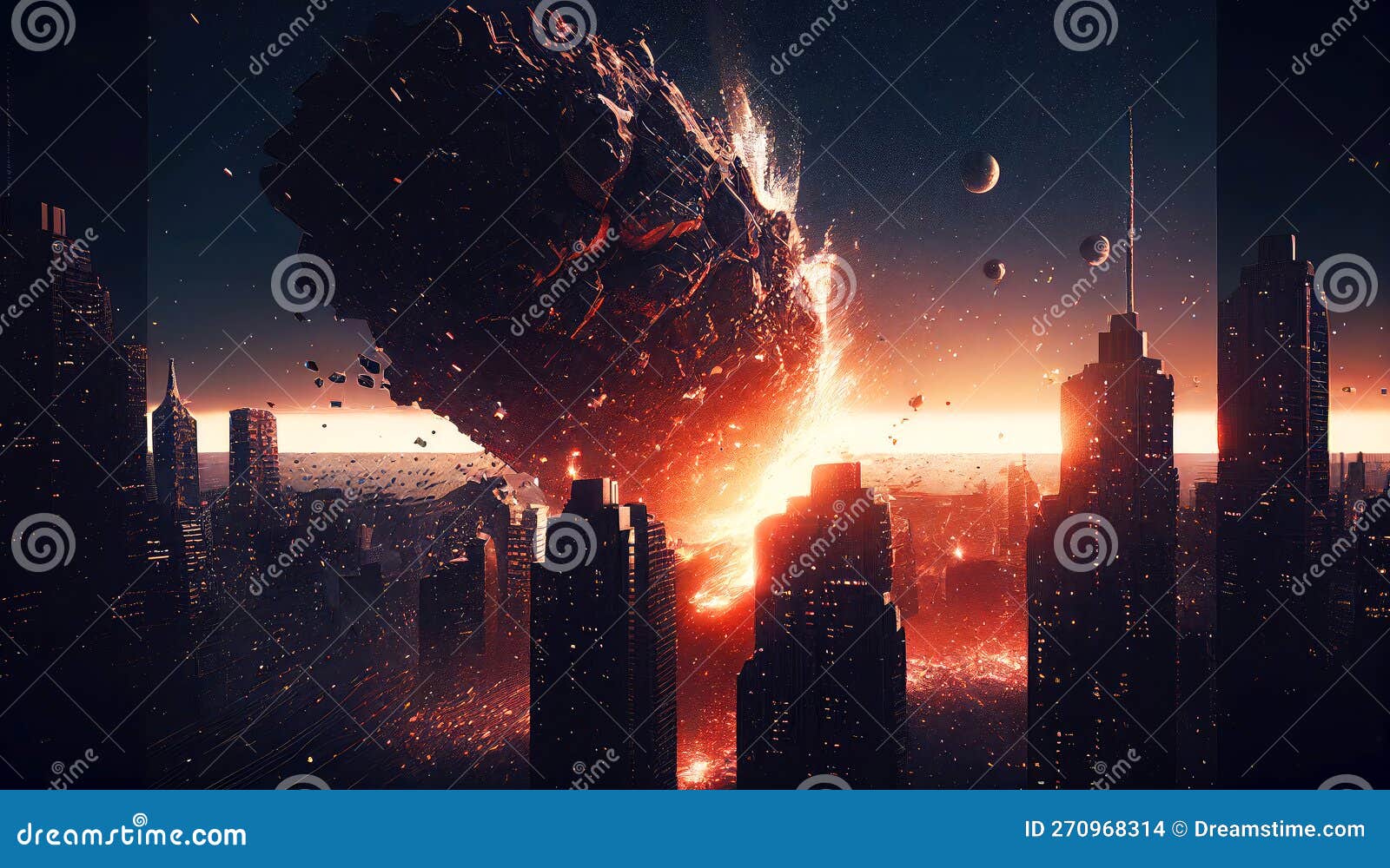 Catastrophic Impact - Asteroid Devastates City Stock Illustration ...