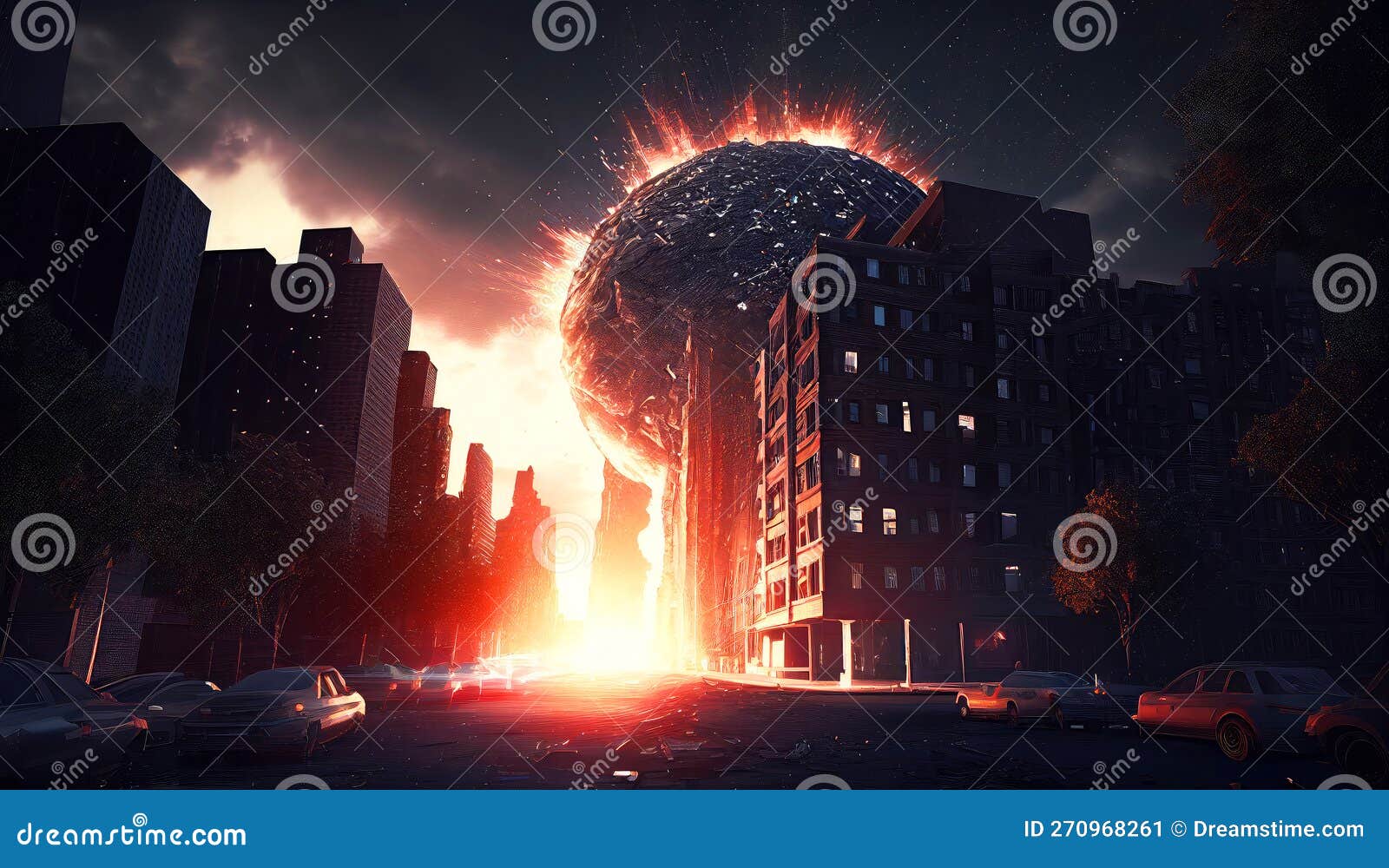 Catastrophic Impact - Asteroid Devastates City Stock Illustration ...