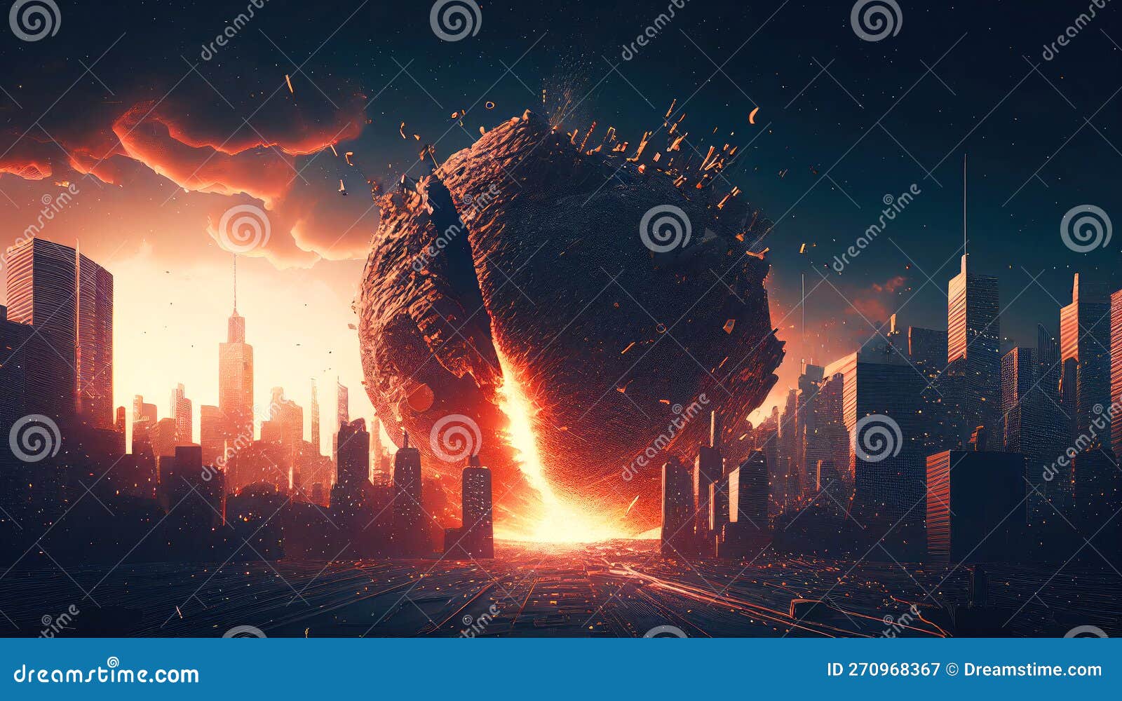 Catastrophic Impact - Asteroid Devastates City Stock Illustration ...