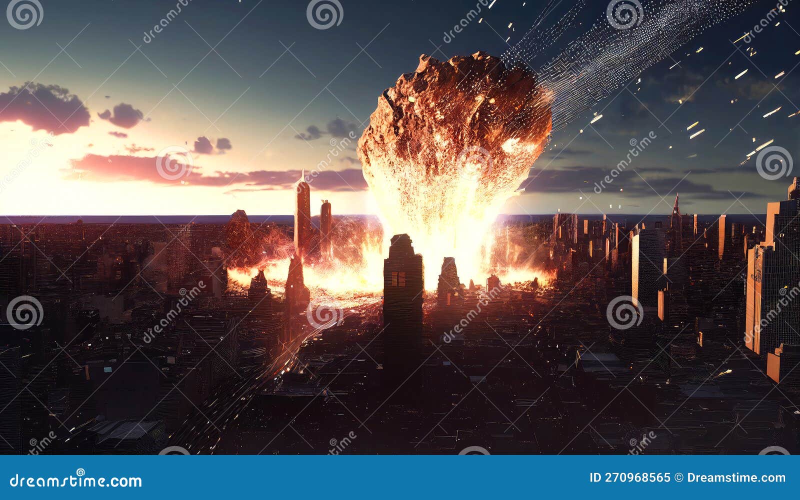 Catastrophic Impact - Asteroid Devastates City Stock Illustration ...
