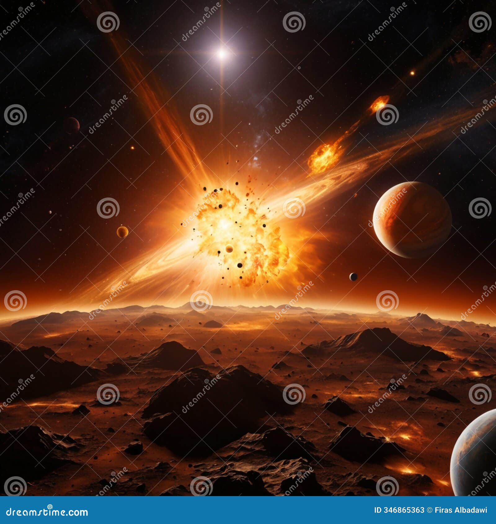 Catastrophic Planetary Collision: Star System with Debris. Powerful ...