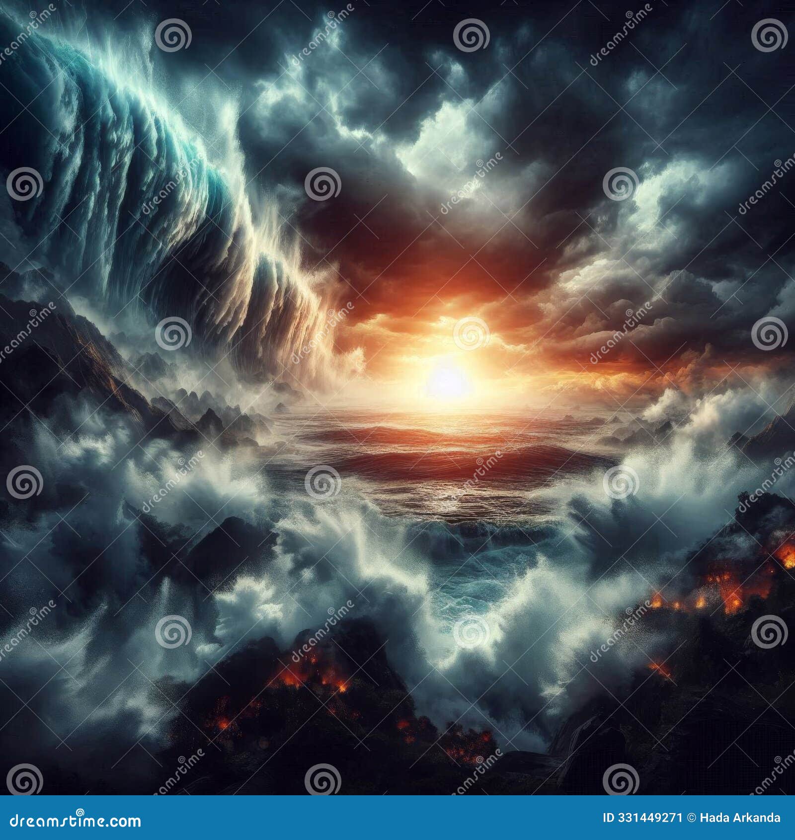 Catastrophic Tsunami and Dark Sky Creating an Apocalyptic Backdrop ...