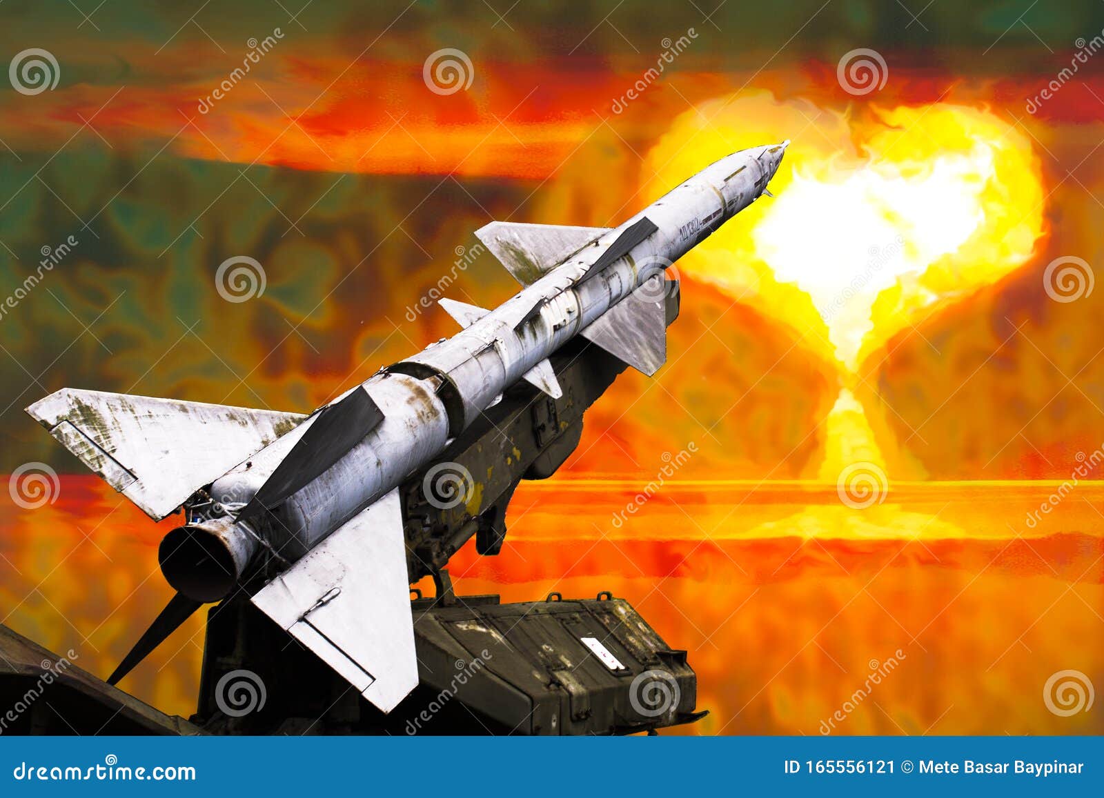 Catastrophic War on Love with Atomic Explosion and Rocket. Stock Image ...