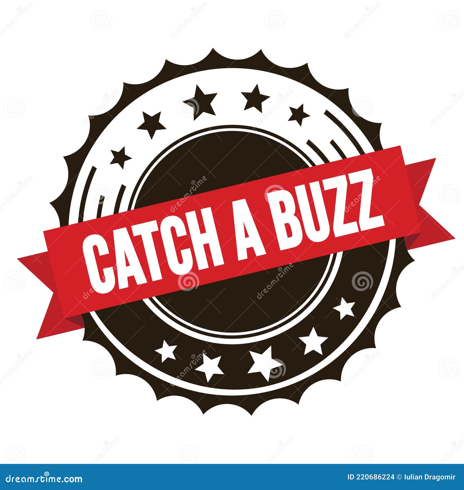 CATCH a BUZZ Text on Red Brown Ribbon Stamp Stock Illustration ...