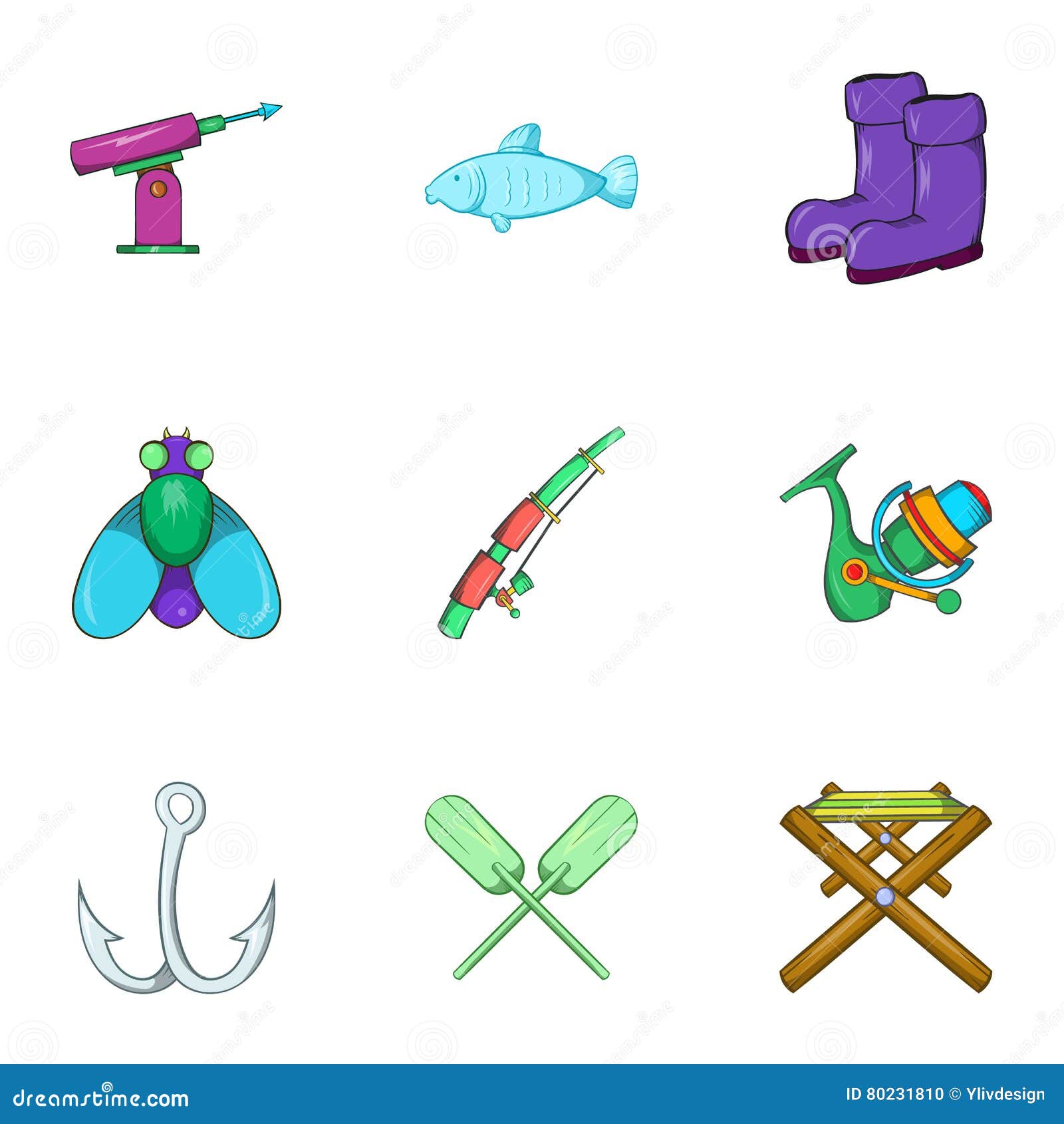 Catch Fish Icons Set, Cartoon Style Stock Vector - Illustration of hook ...