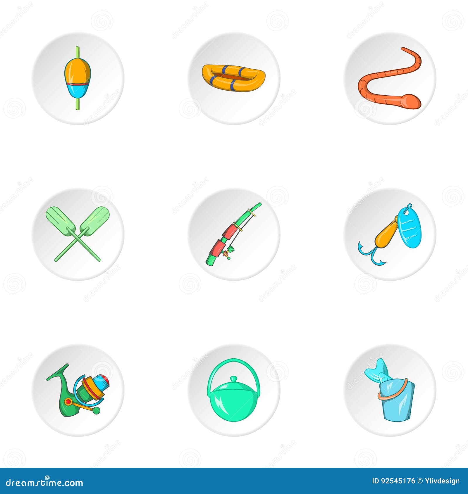 Catch Fish Icons Set, Cartoon Style Stock Vector - Illustration of ...