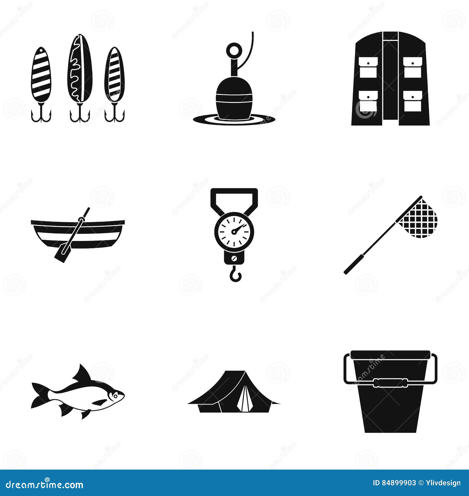 Catch Fish Icons Set, Simple Style Stock Vector - Illustration of ...