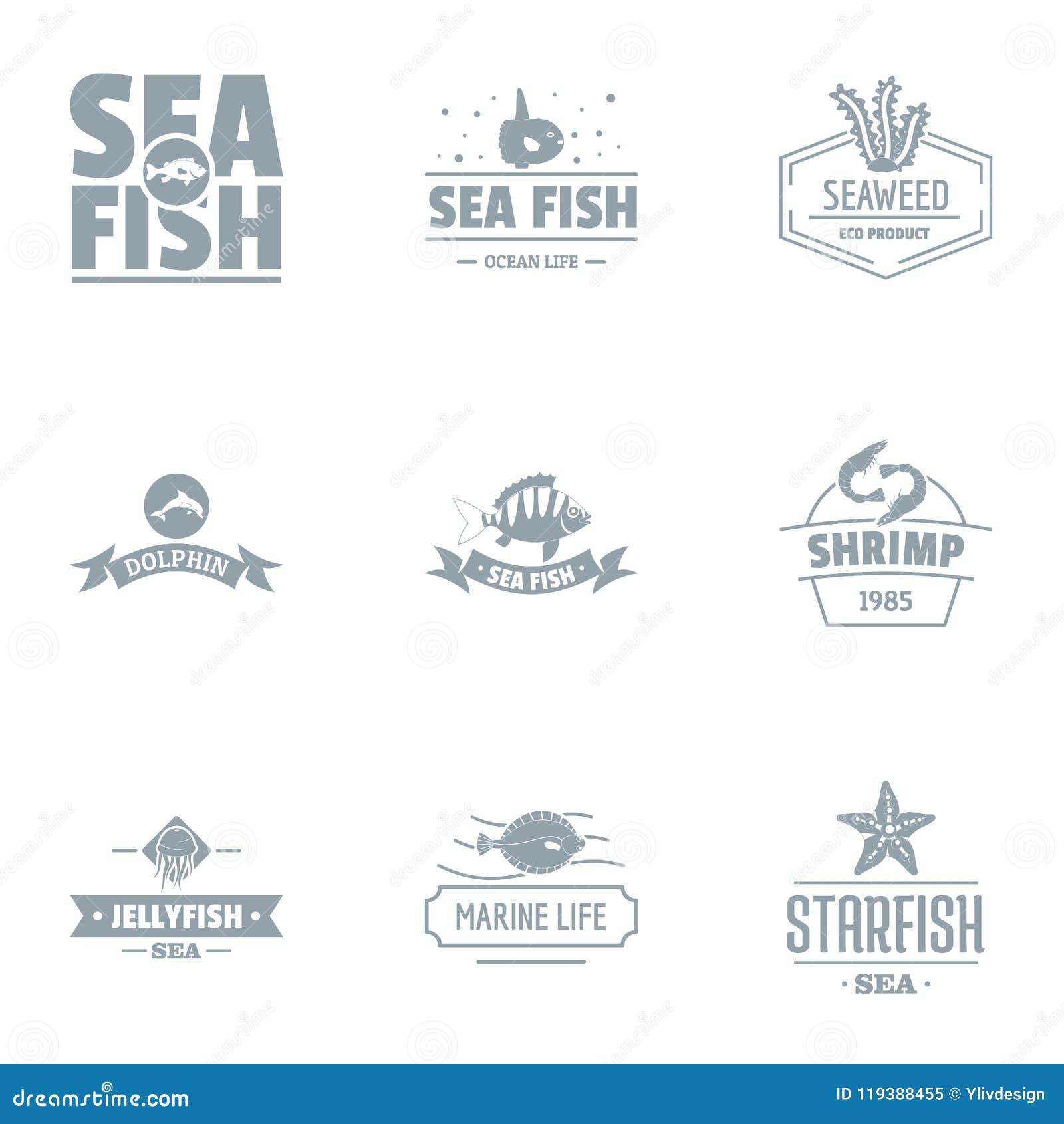 Catch Fish Logo Set, Simple Style Stock Vector - Illustration of ocean ...