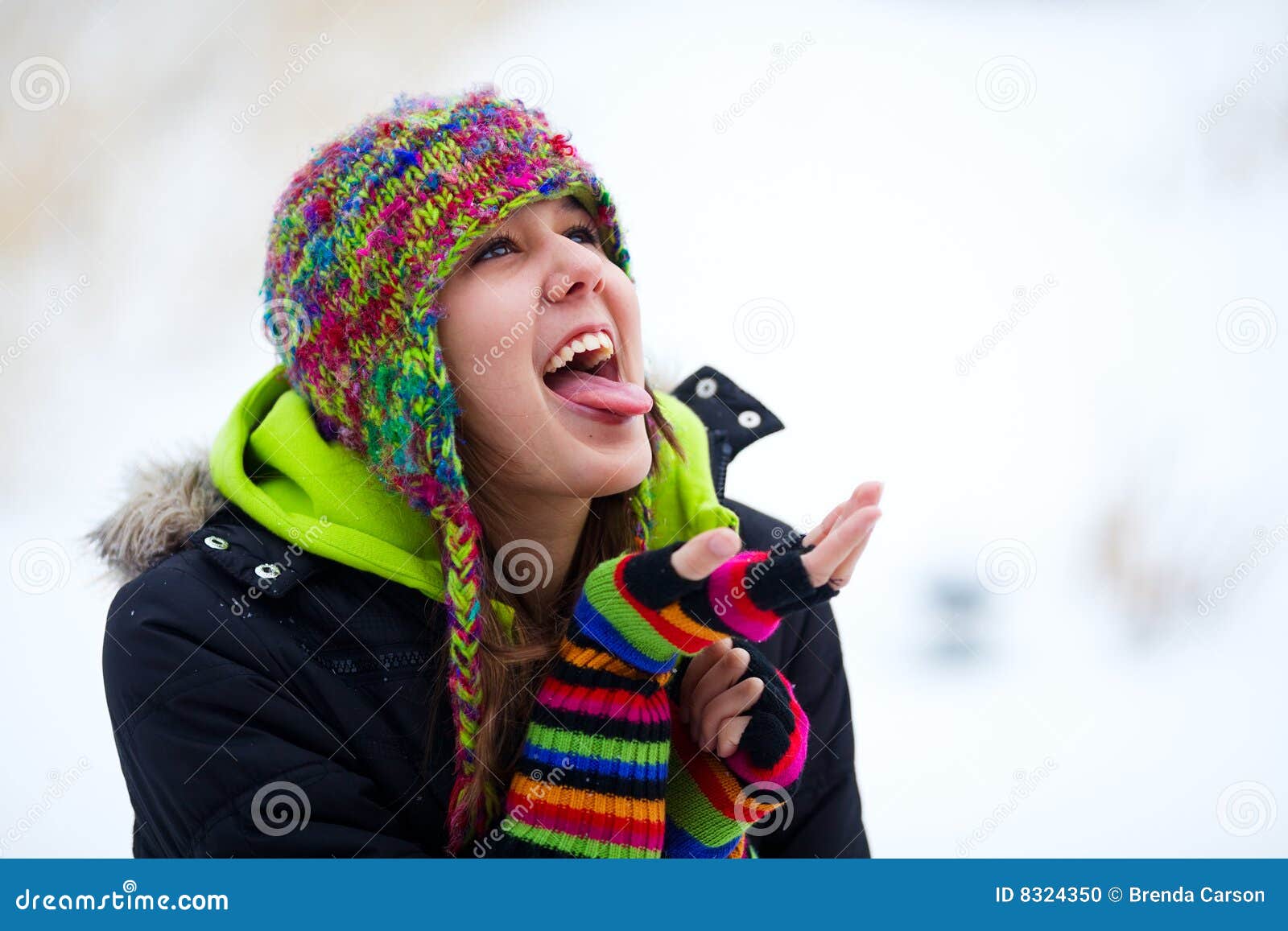 Catching Snowflakes stock photo. Image of playful, mitts - 8324350