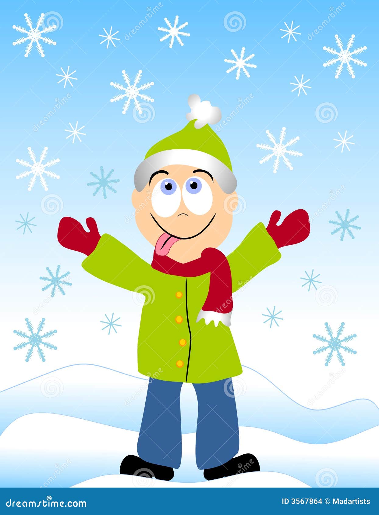 Catching Snowflakes on Tongue Stock Illustration - Illustration of ...