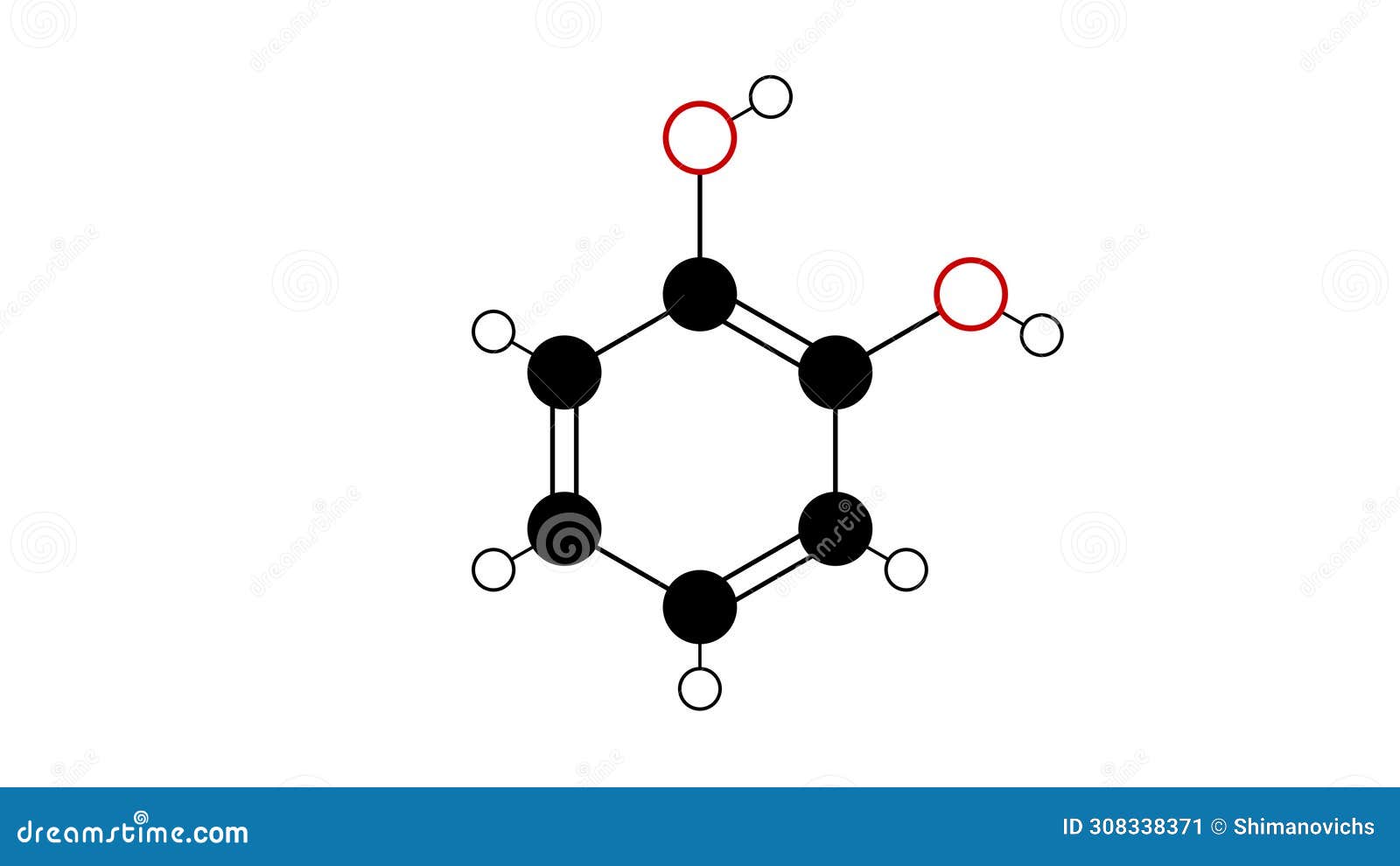 Catechol Molecule, Structural Chemical Formula, Ball-and-stick Model ...