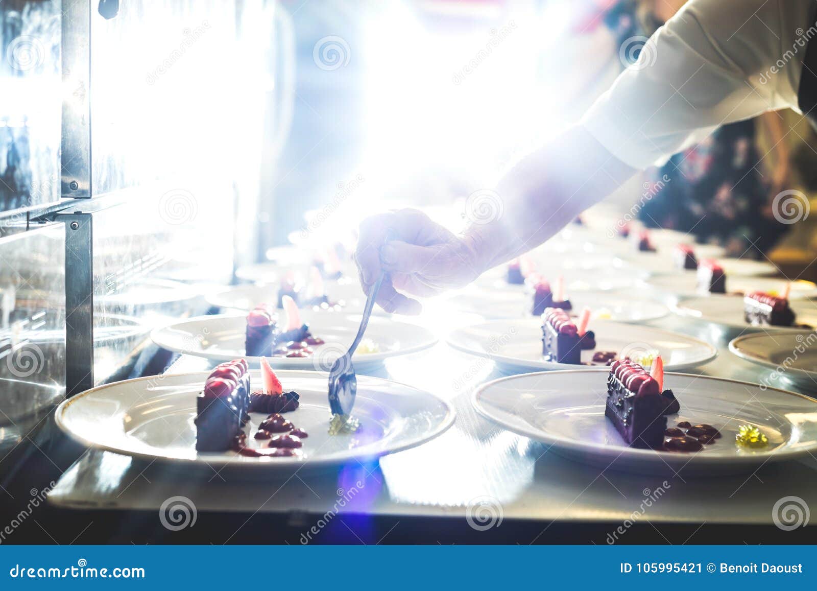 Caterer Serving Desserts in Restaurant Stock Image - Image of dressing ...